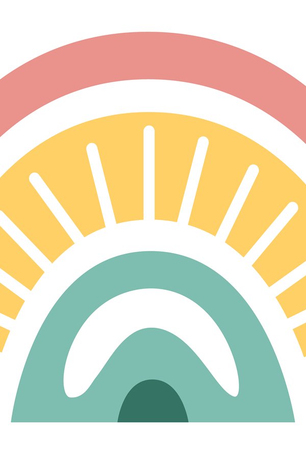 Rainbow logo in childish boho style. Scandinavian pattern el