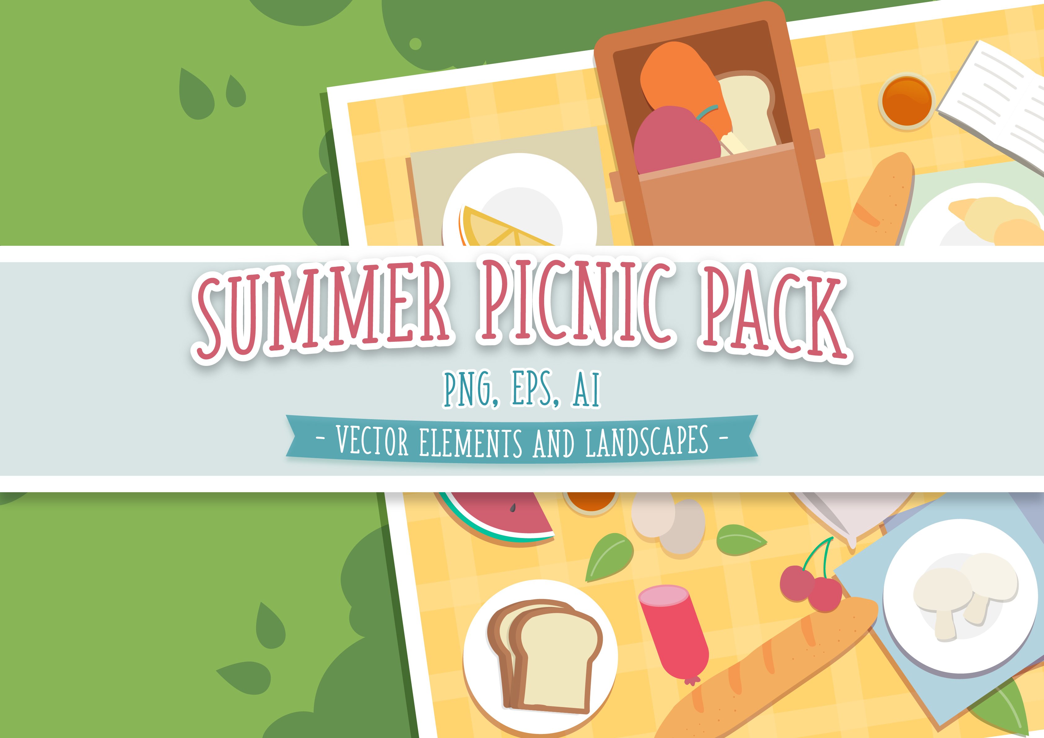 7 Vector Summer Picnic Illustrations - PNG Files