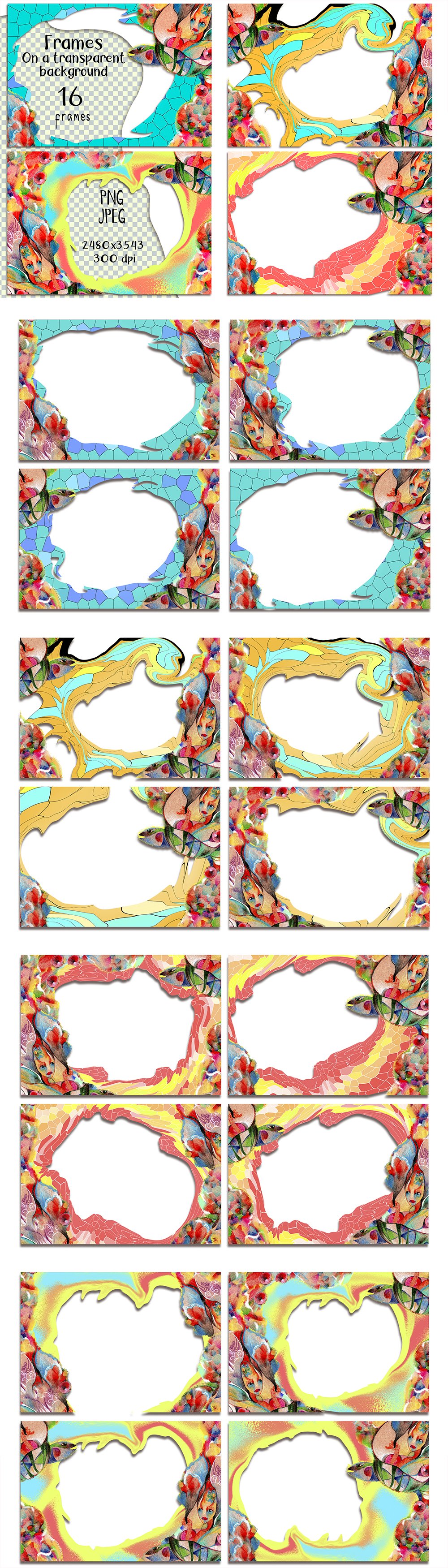 16 Decorative Frames. Abstract Drawing. (2195326)