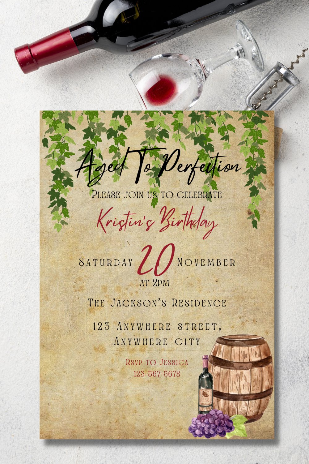 Aged To Perfection Wine Birthday Party Invitation 2458464
