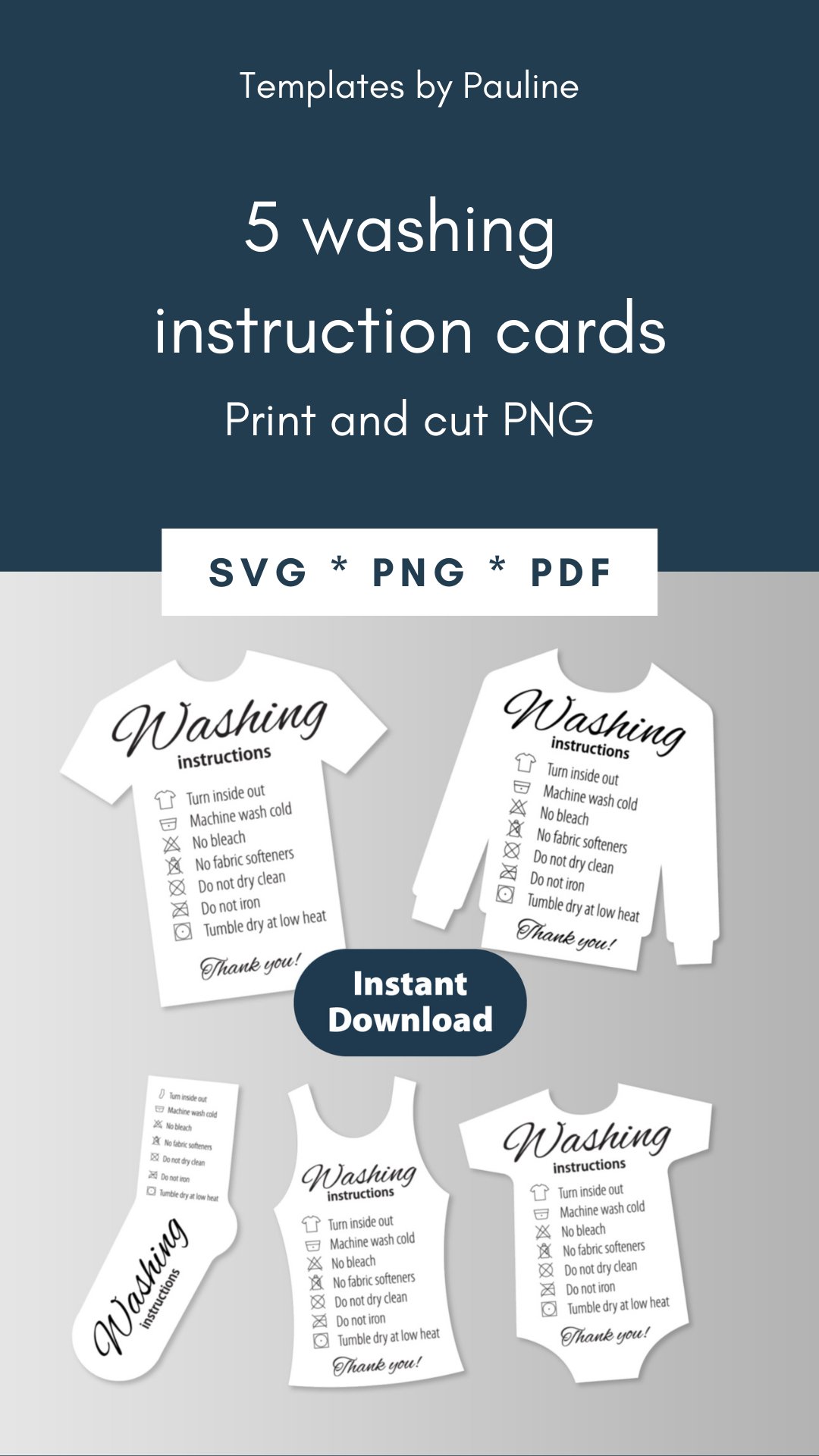 Print and cut shirt washing instructions card SVG bundle.