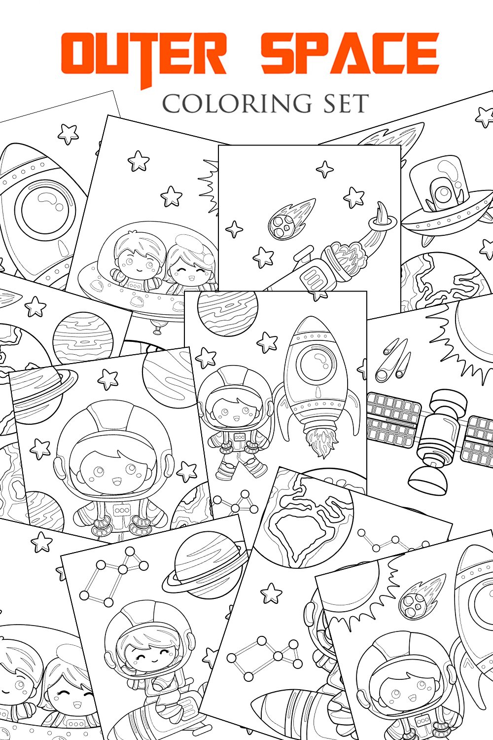 Outer Space Astronaut Planet Rocket Asteroid Coloring Set