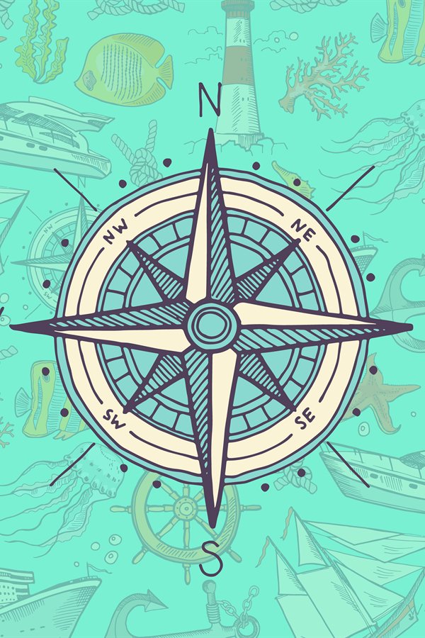 Vector colored and sketched compass