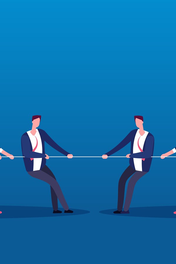 Team war. Business people rivals pulling rope. Competition,