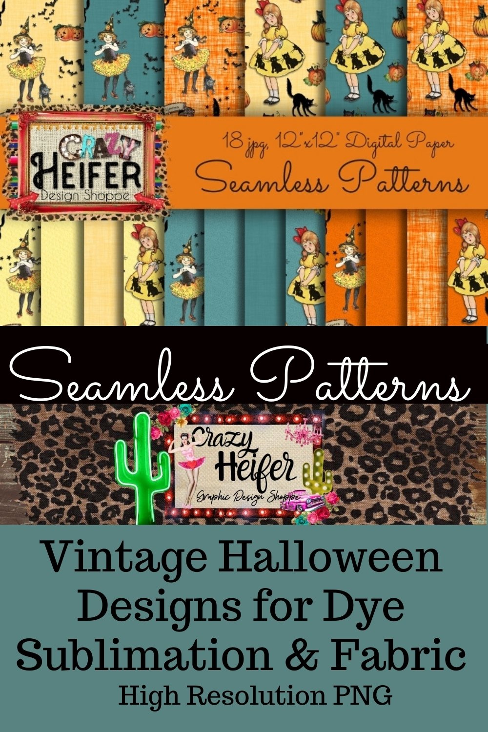 Seamless Pattern Vintage Halloween Retro Digital Paper