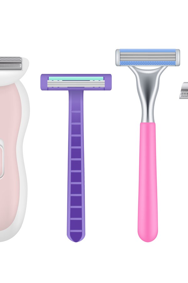 Blades realistic. Man and woman razor tools depilation acces