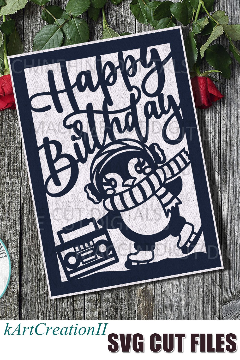 Funny penguin birthday card svg dxf cut out template