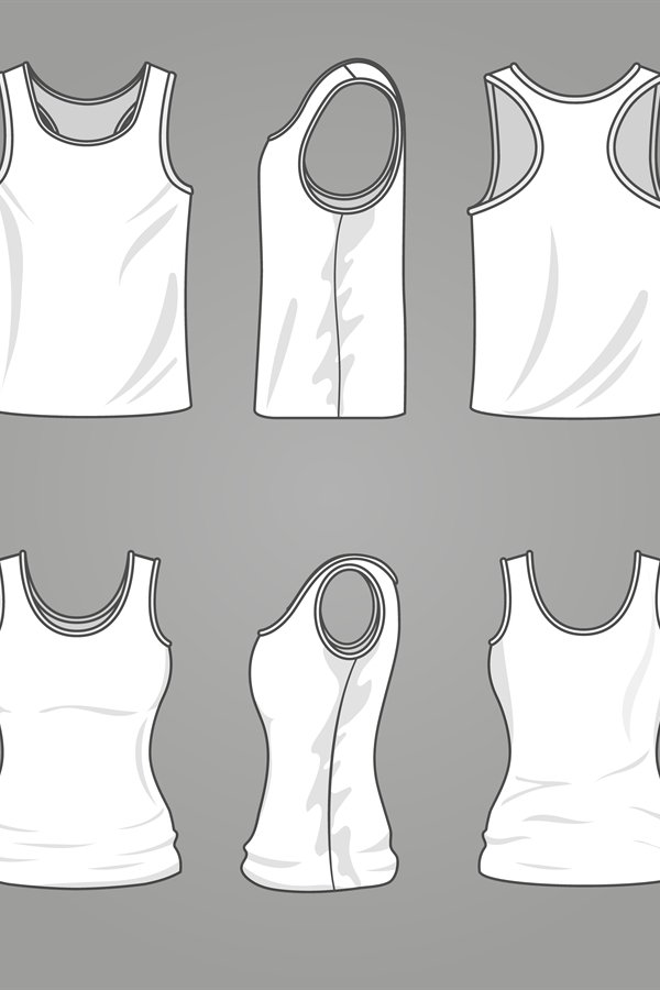 Mans and womans blank outline casual tank top vector mockup