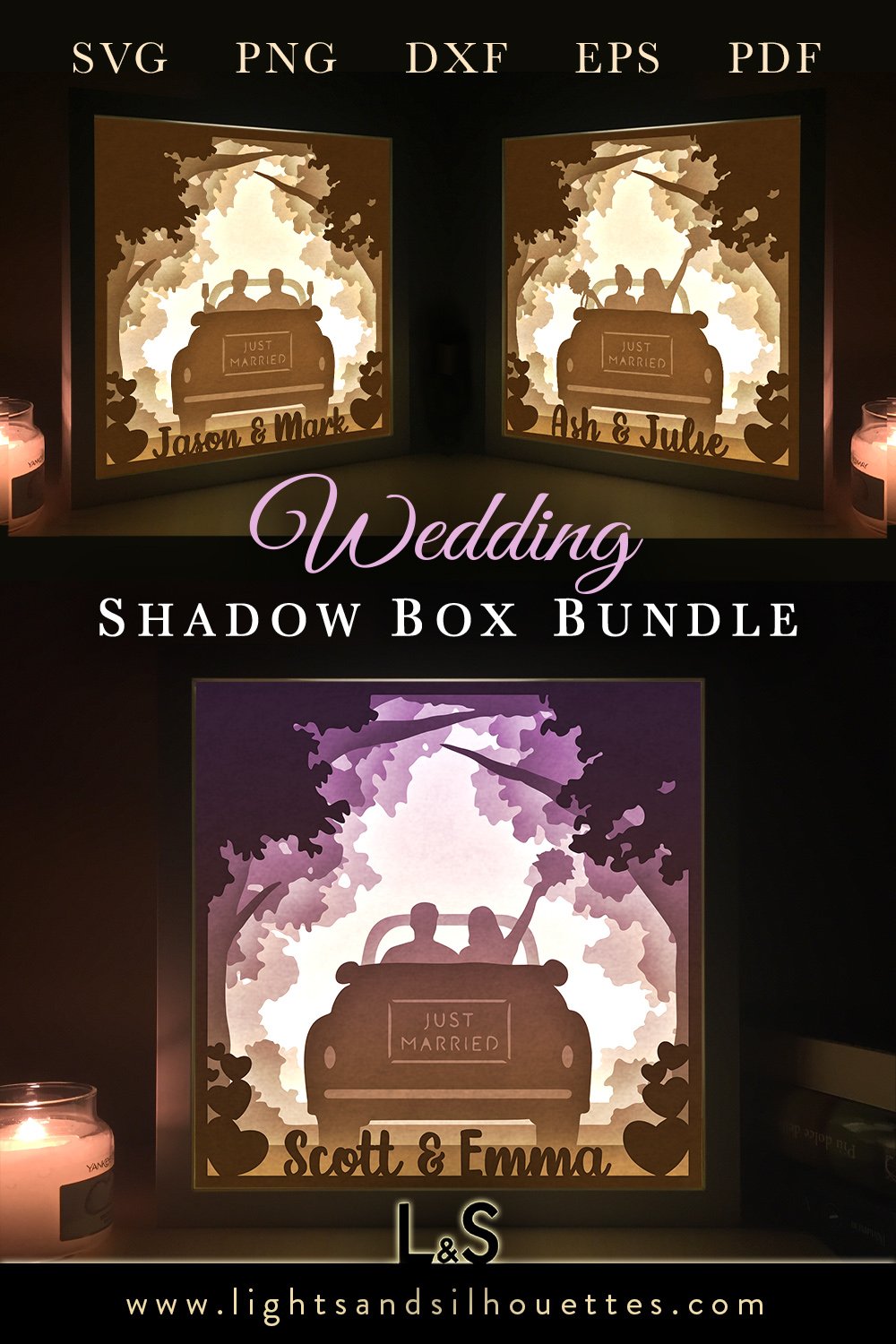 Customizable Wedding Shadow Box Bundle | Just Married Svg