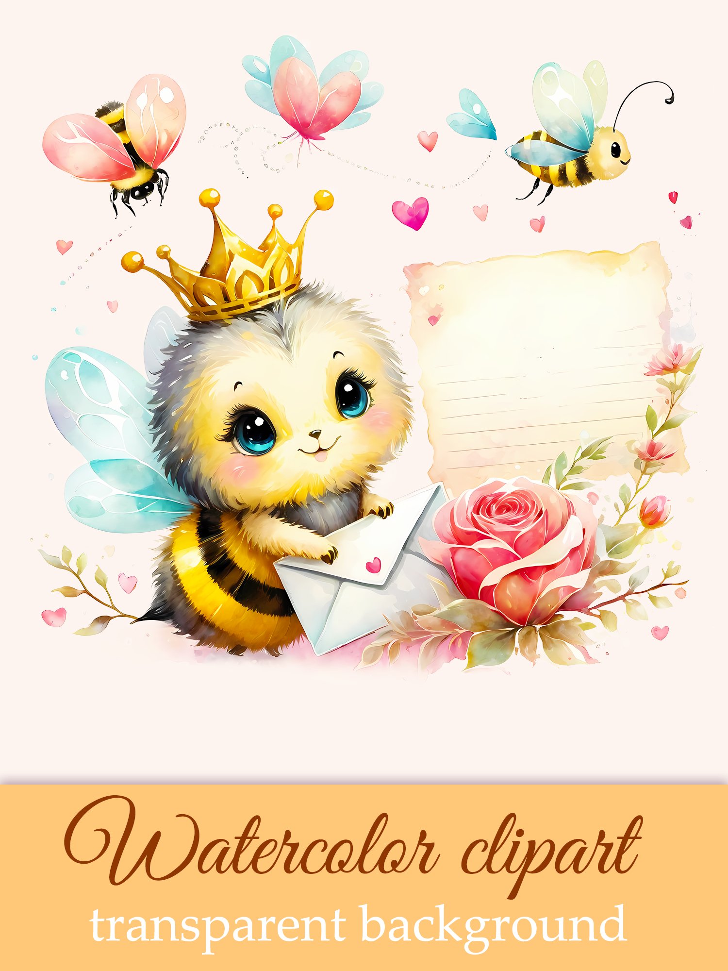 Watercolor Spring Bee Clipart, Bee watercolor painting, PNG,
