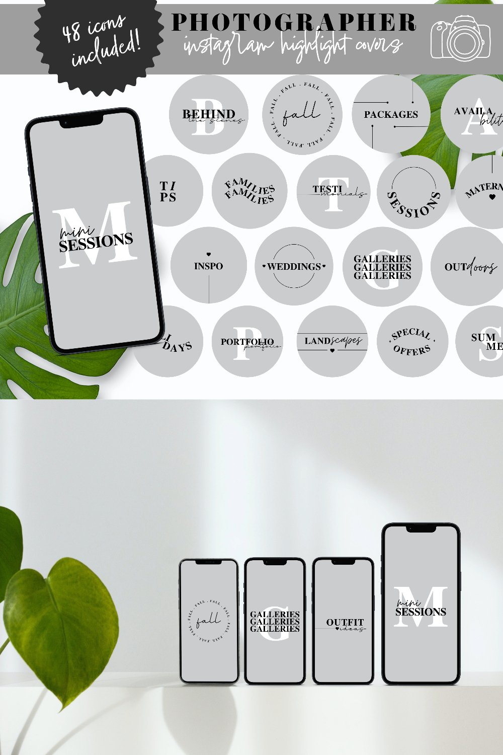 grey modern photographer instagram highlight covers