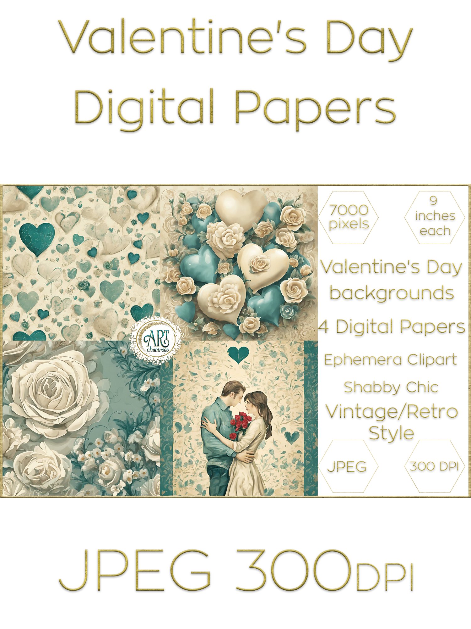 Watercolor Vintage Valentines Day Digital Paper (3008601)
