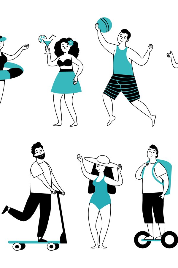 Summer activities characters. City walk life, young woman dr