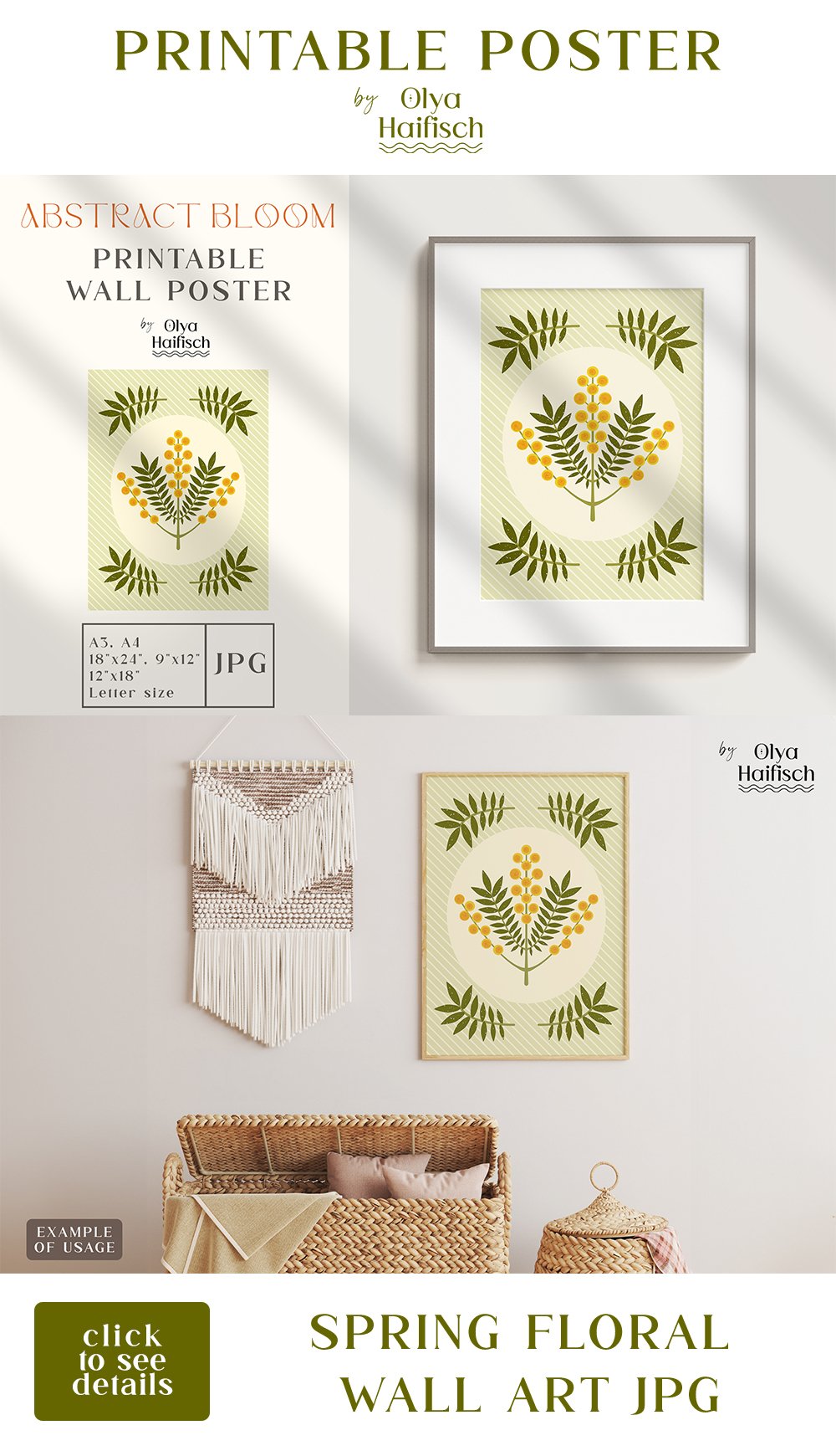 Printable Floral Poster. Spring Flower Wall Art Design