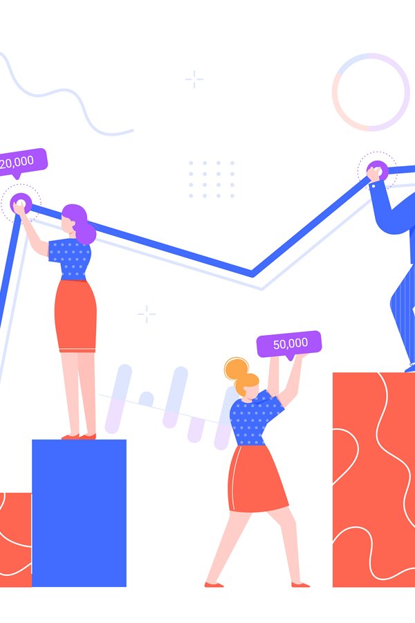 People work with chart data. Office workers statistics