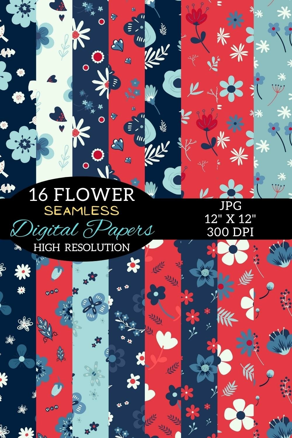 Flower Digital Paper, Floral Digital Paper