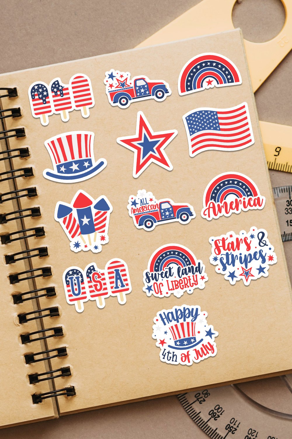 4th of July Stickers set USA Independence Day PNG