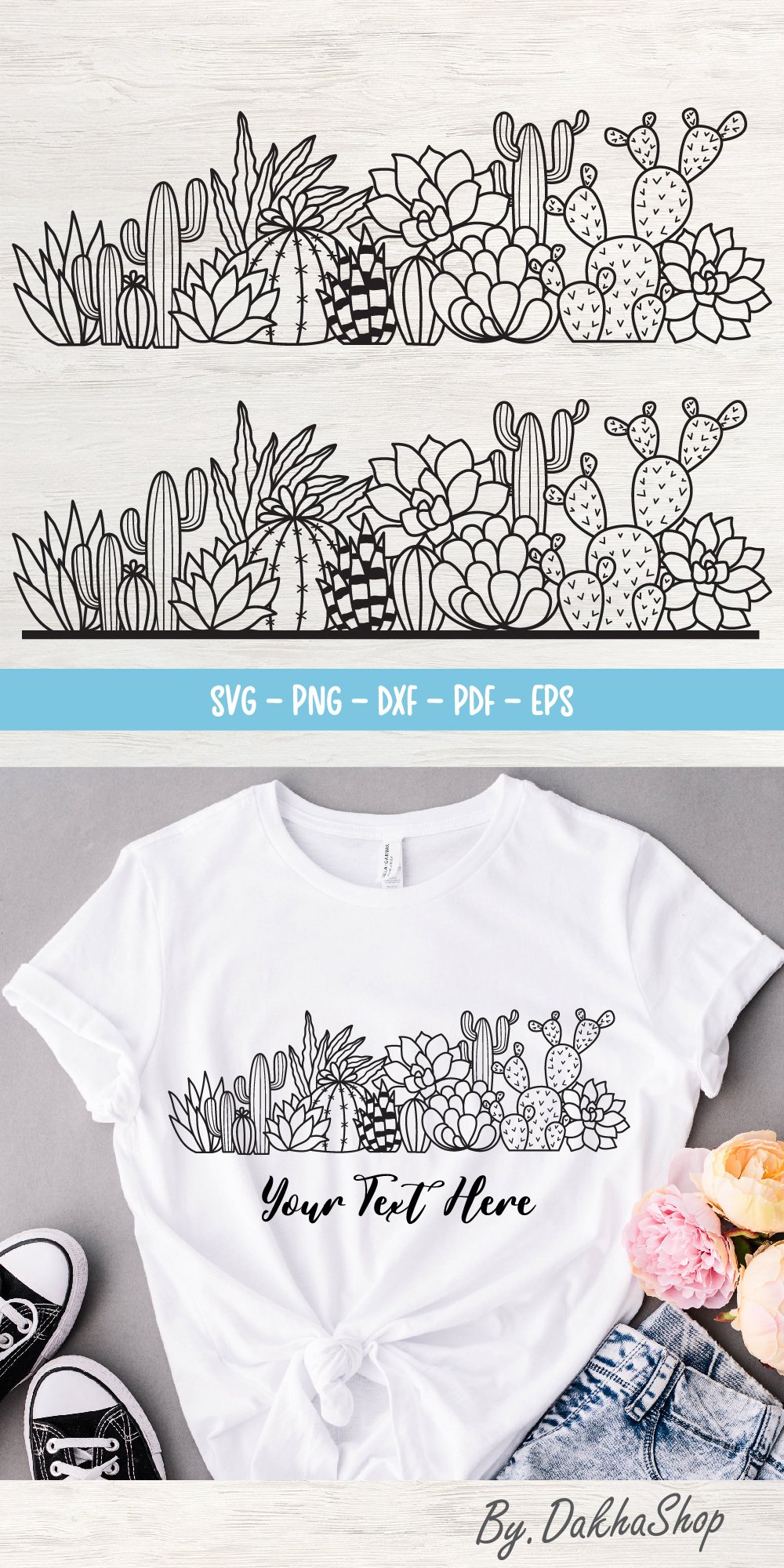 Cactus Svg Bundle, Cactus Garden Svg, Cactus Border, Plants.