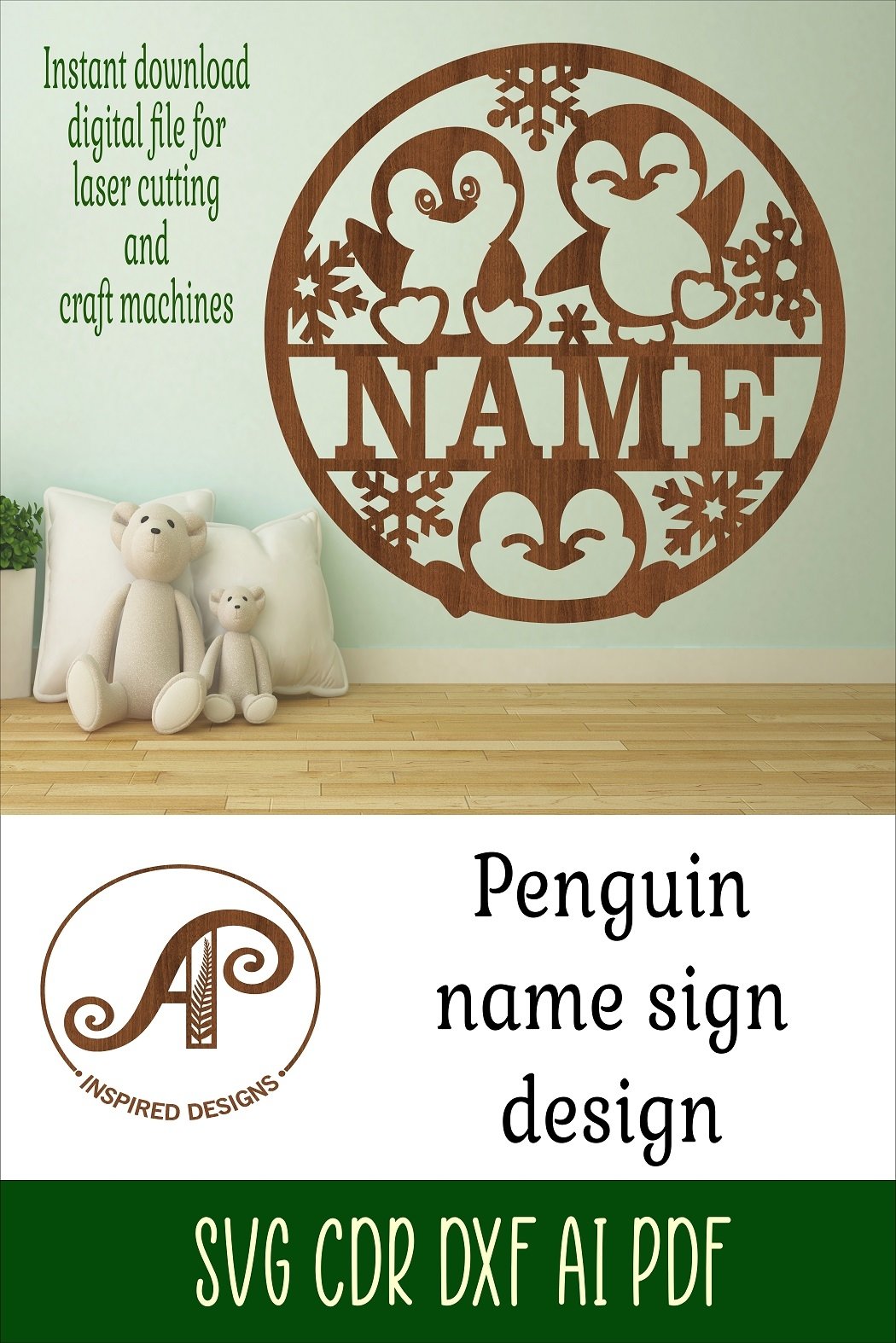 Penguins name sign svg laser cut template