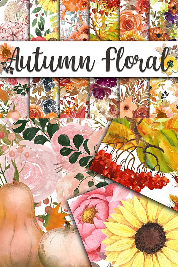 Autumn Floral Digital Papers (1618921)