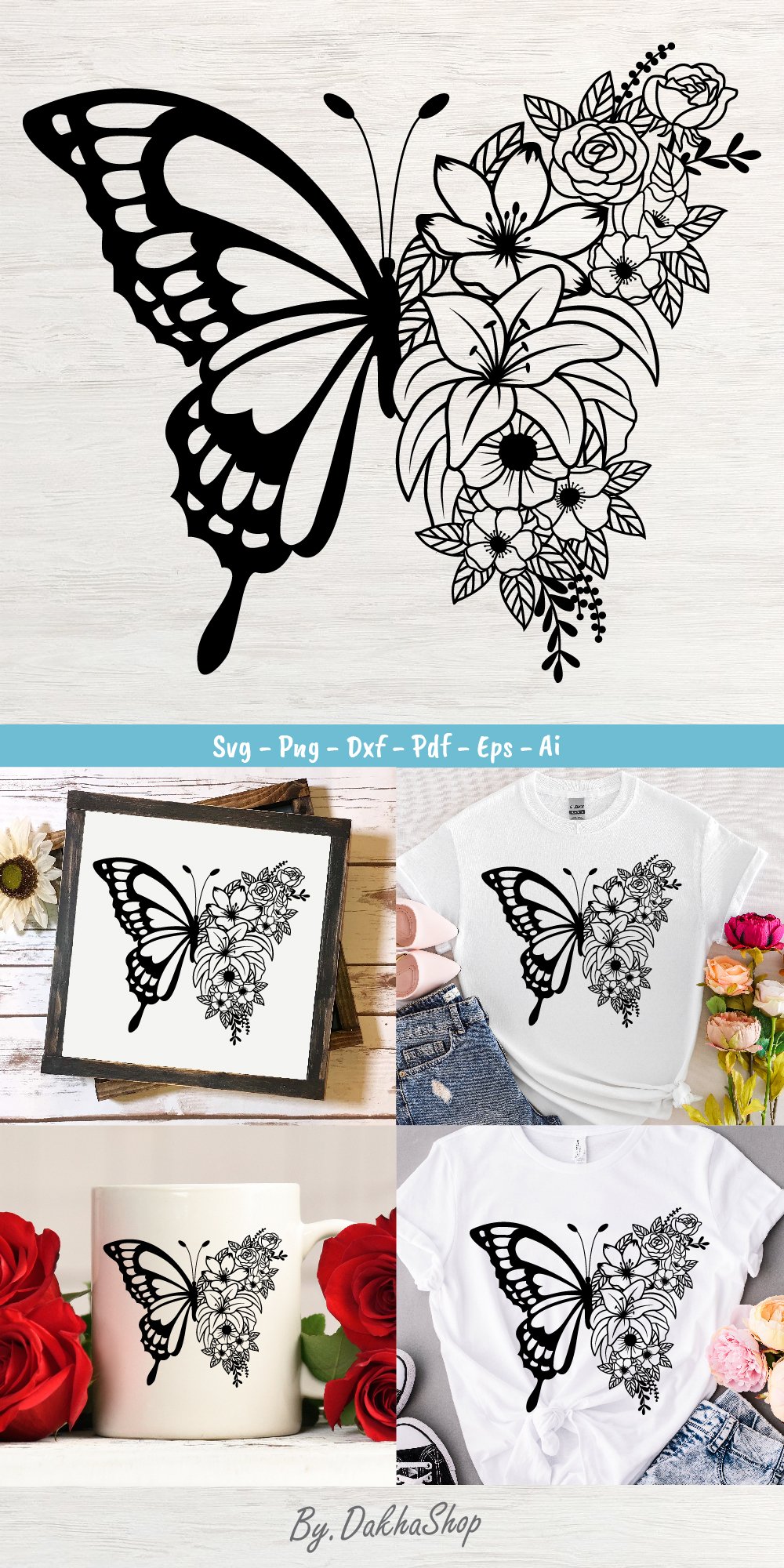 Butterfly Flower Svg Bundle, Floral Butterfly Svg, Butterfly