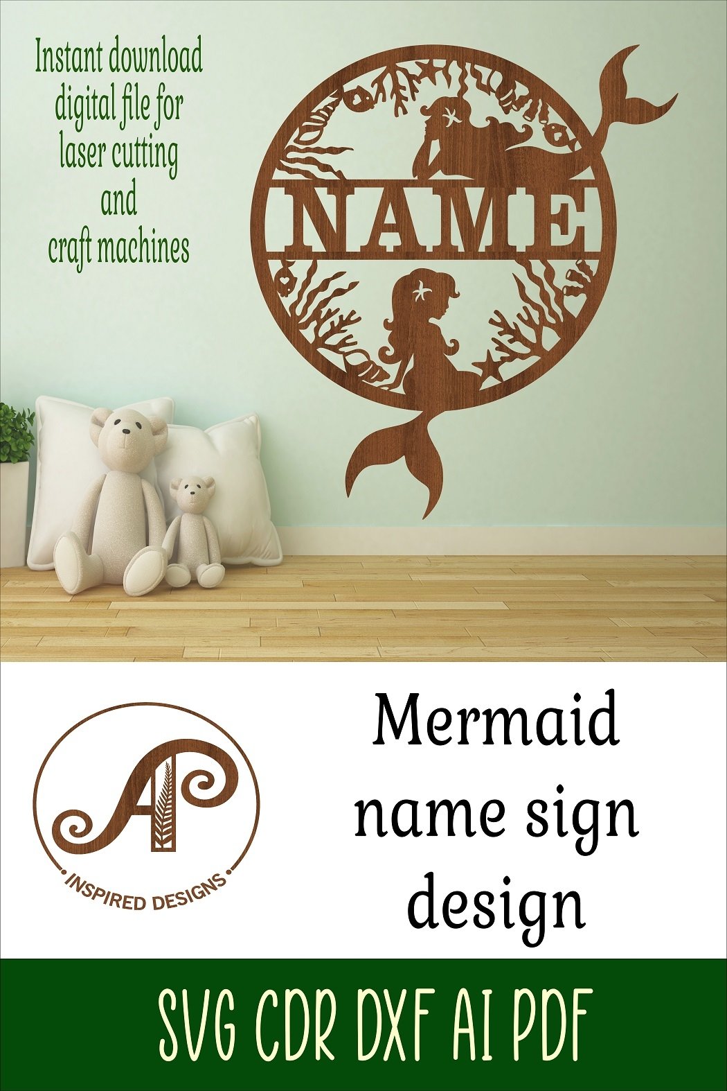 Mermaids name sign svg laser cut template