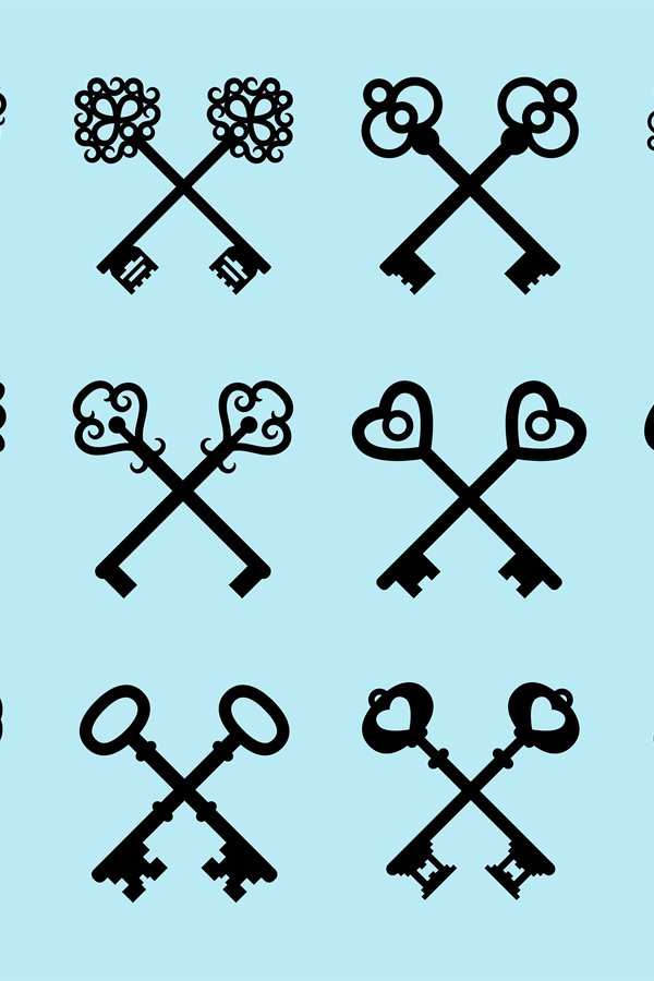 Vintage black crossed keys set