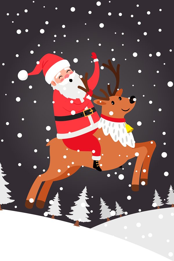Santa on deer Christmas card