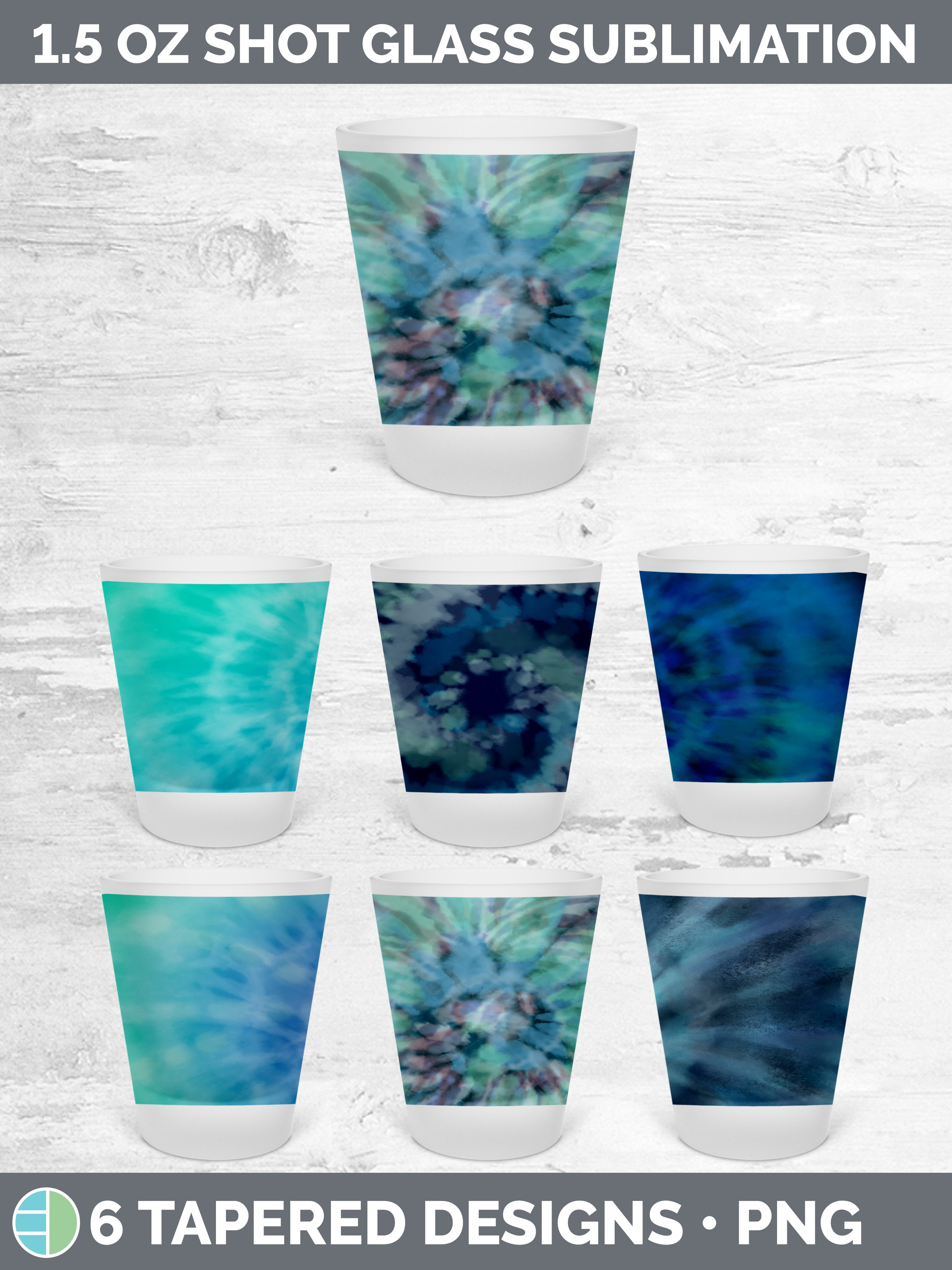Blue Tie Dye Shot Glass Sublimation | 1.5 oz Tapered Shot