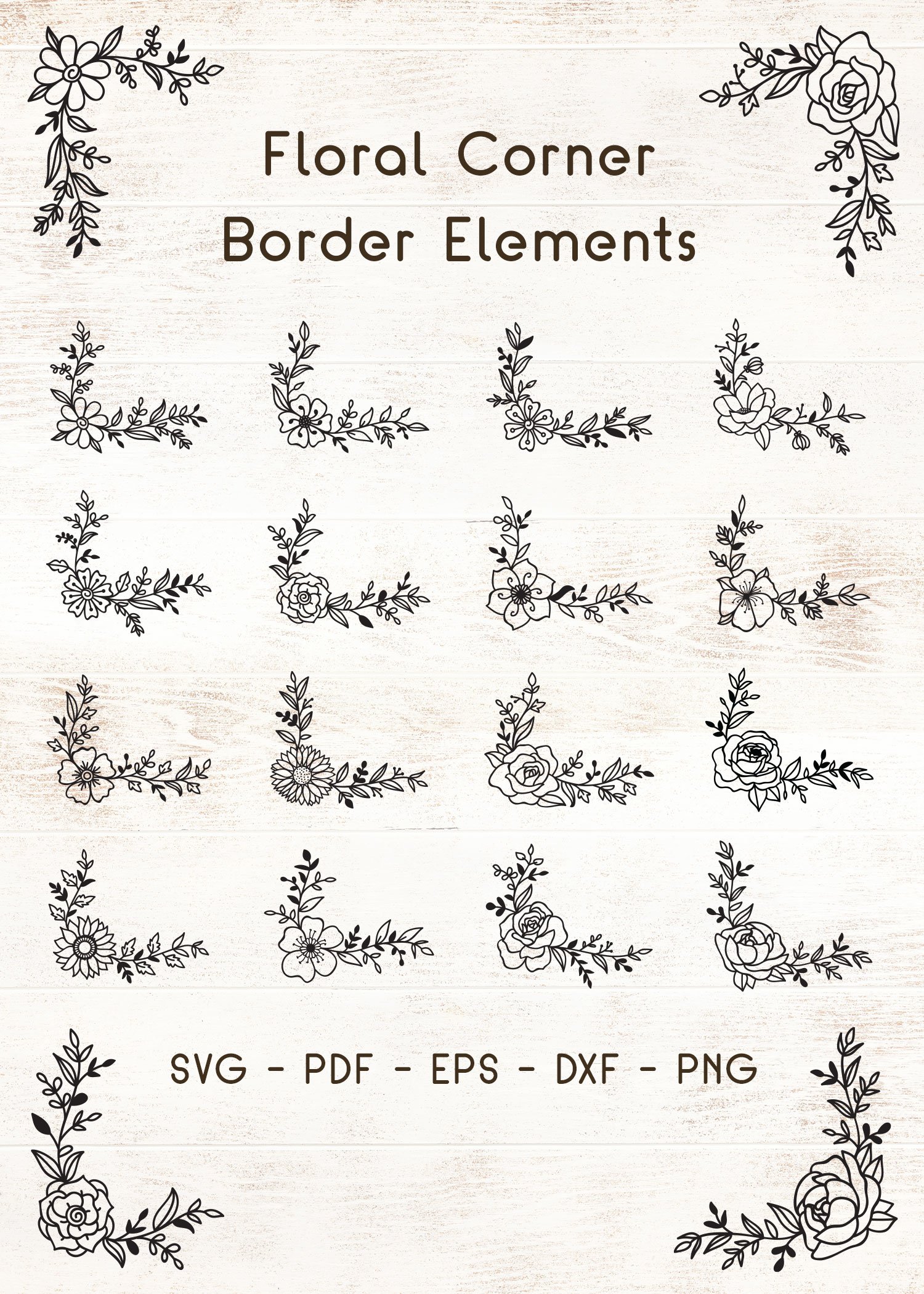 Flowers SVG Set of 16 - Floral Corner Border Elements