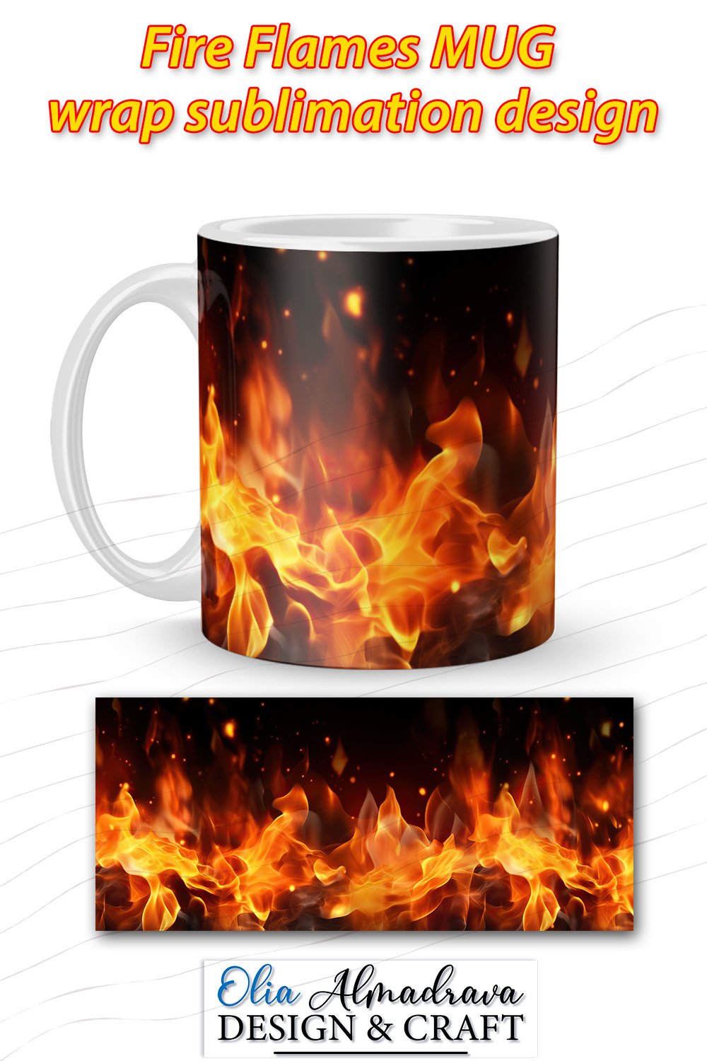 Mug Wrap Bundle| 3D Fire Flames Mug Sublimation Designs PNG