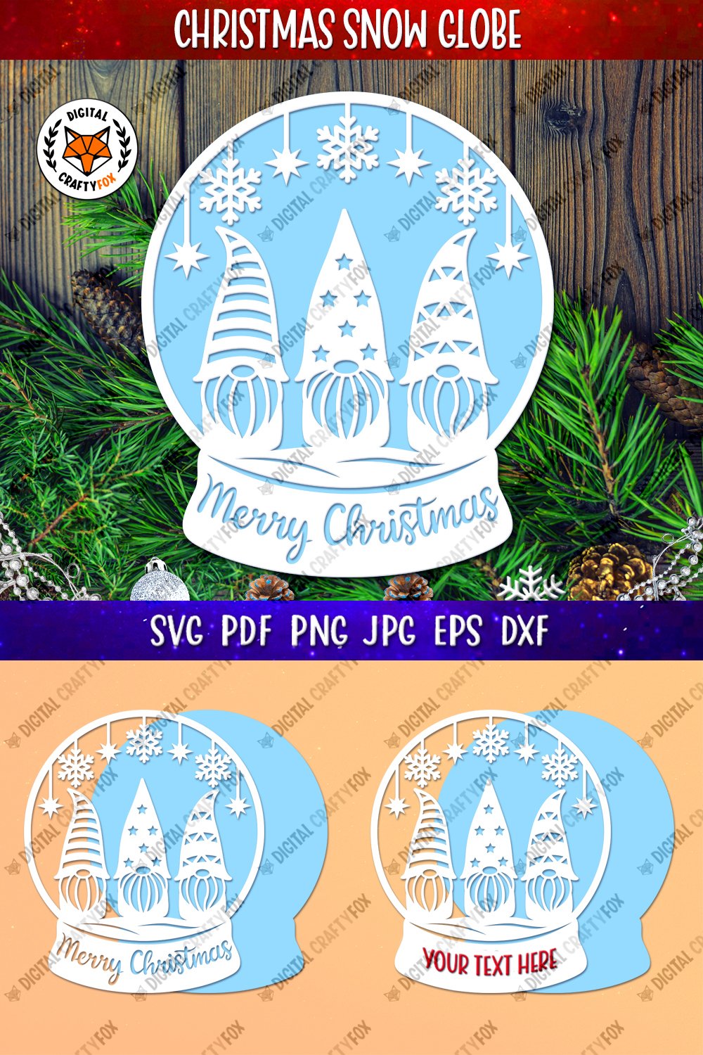 Christmas Gnomes Snow Globe, Christmas Ornament Paper Cut