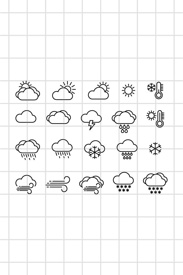 Weather icons, SVG, PNG, EPS, AI. Cloud, sun, rain. Forecast
