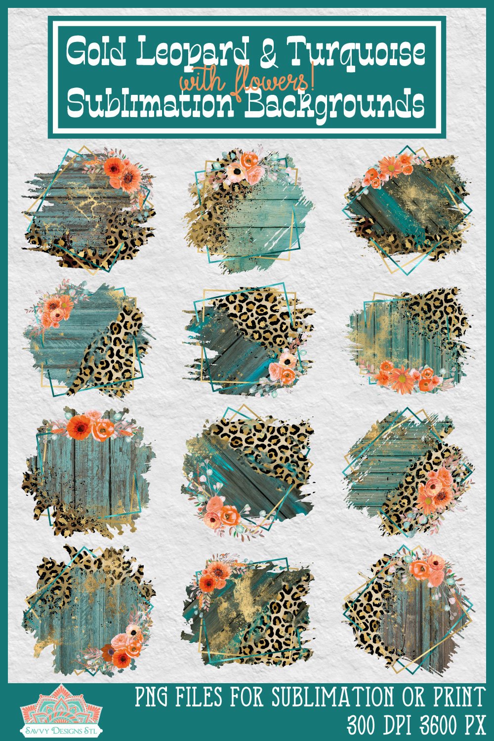 Gold Leopard & Turquoise | Sublimation Background Bundle