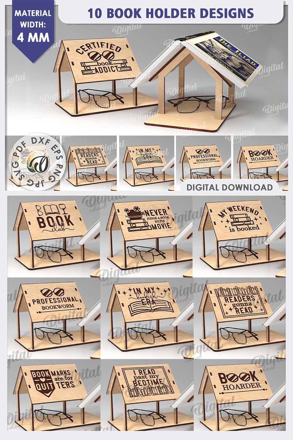 Book Holders Laser Cut Bundle. Book Stands SVG Design