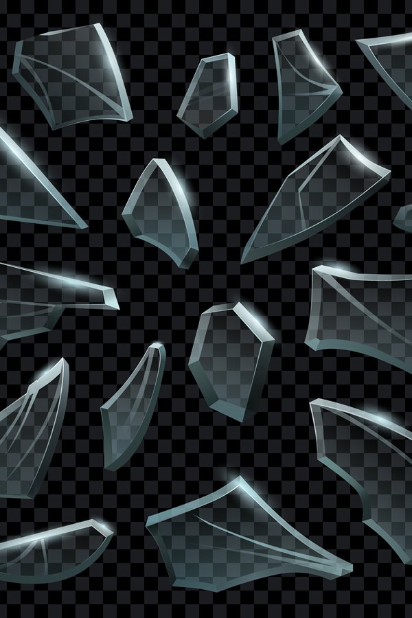 Realistic shattered glass. Transparent broken pieces of crac
