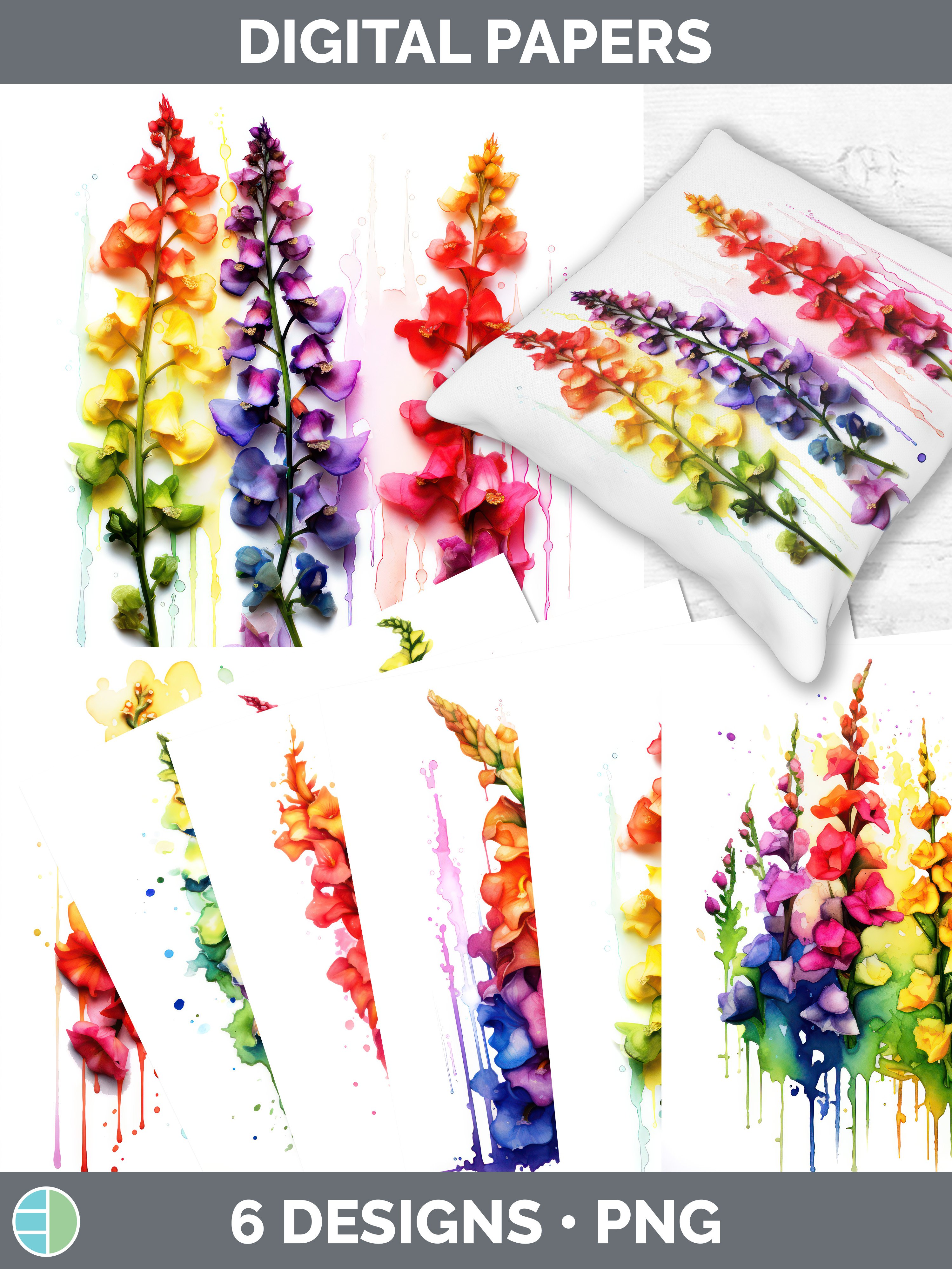 Rainbow Snapdragon Flowers Paper Backgrounds | Digital Scrap