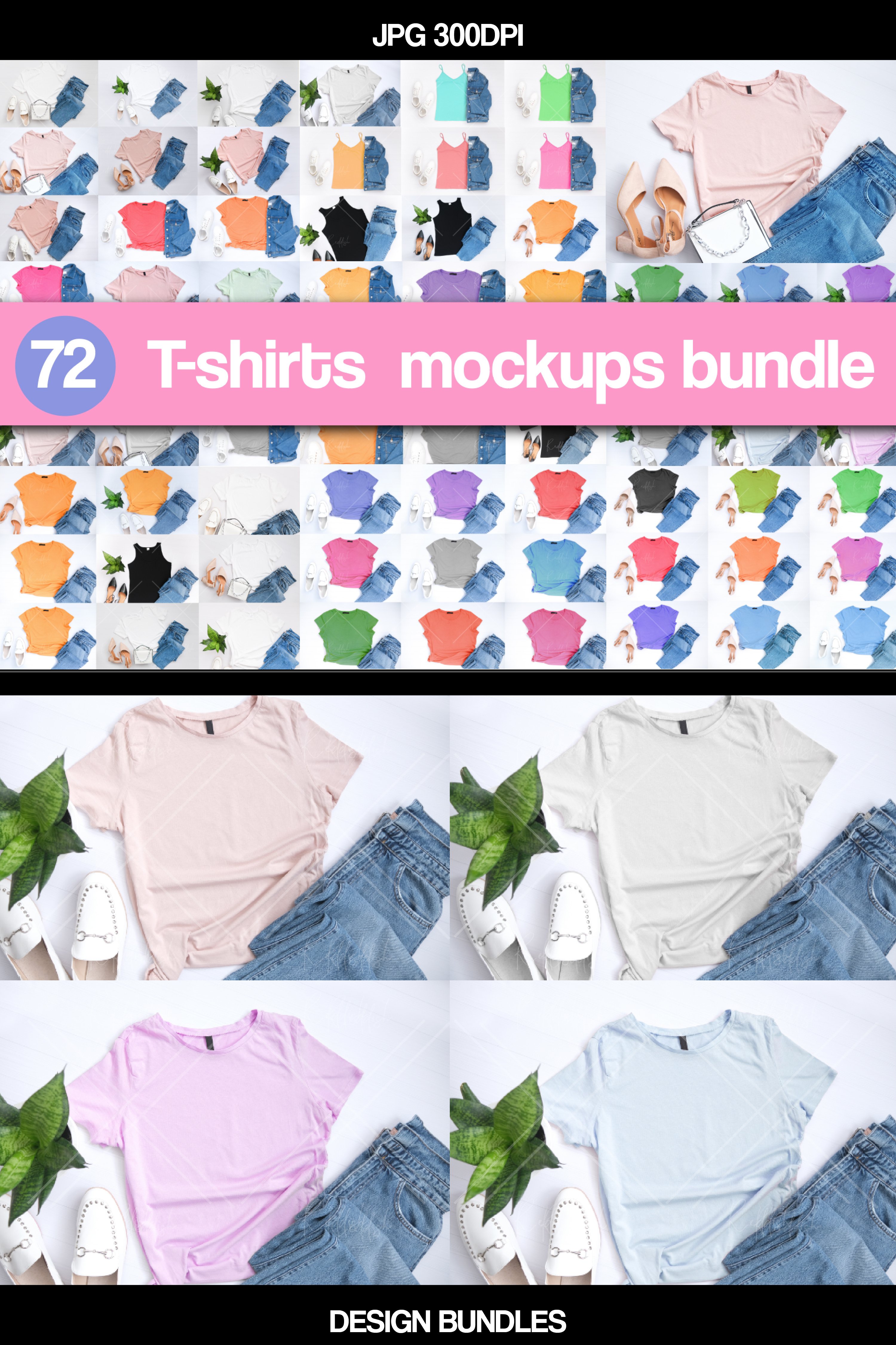 SUPER BIG 72 bright T-shirts, tops mockups bundle JPG