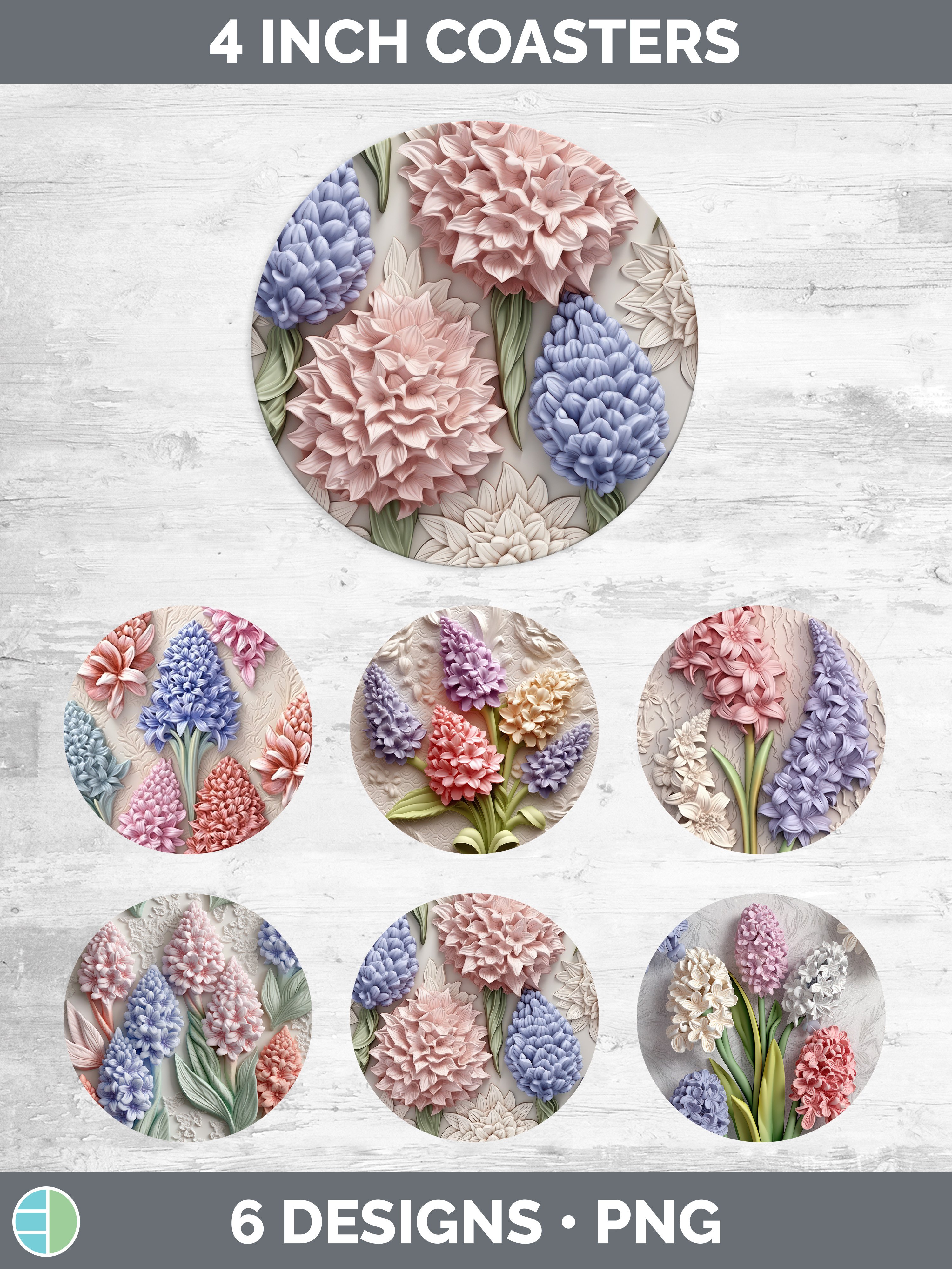 3D Hyacinth Flowers Round Coaster | Sublimation Coaster Desi