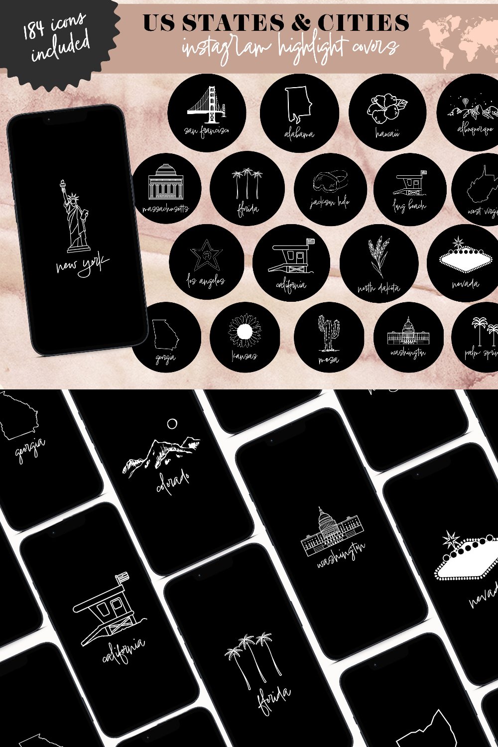 usa states and cities travel instagram highlight covers