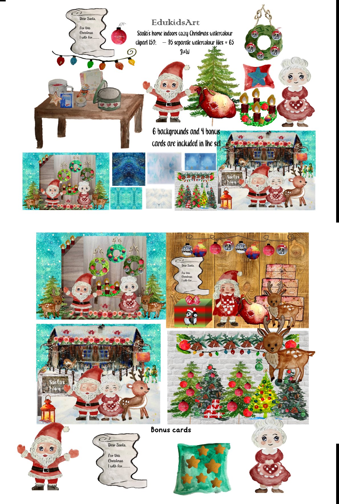 Santa's home cosy indoors watercolour Christmas clipart png