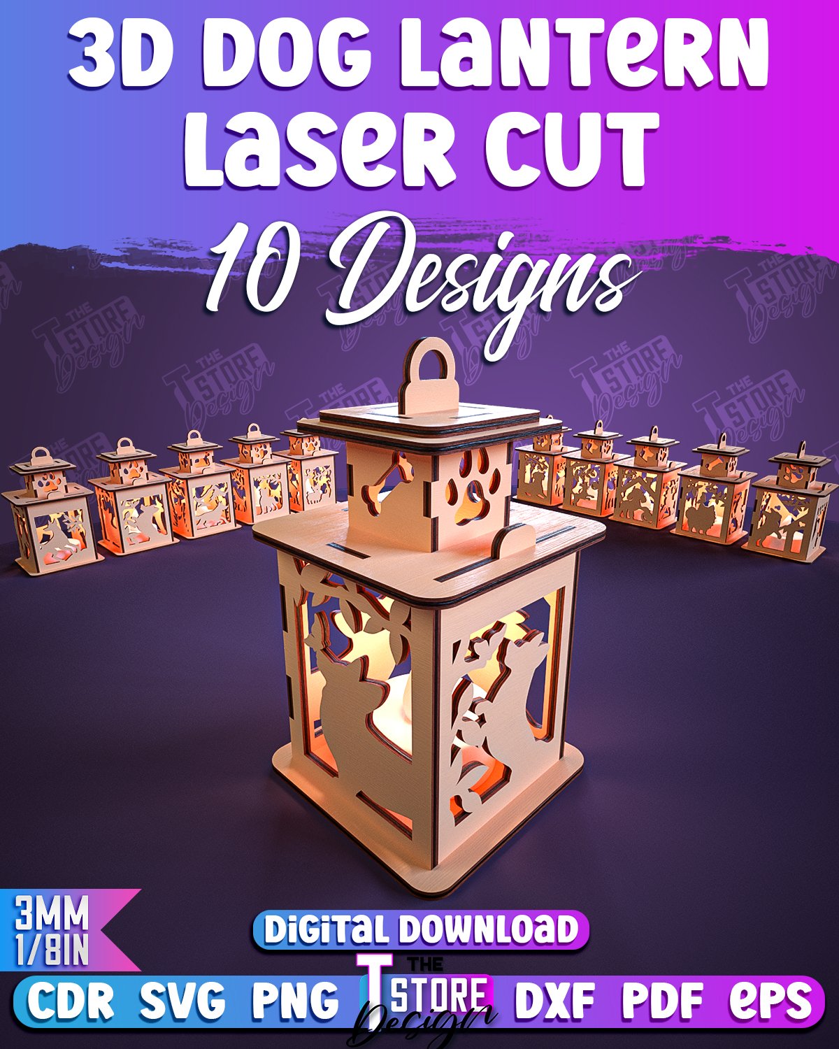 3D Dog Lanterns Laser Cut SVG Bundle | Dogs Laser Cut Lamps