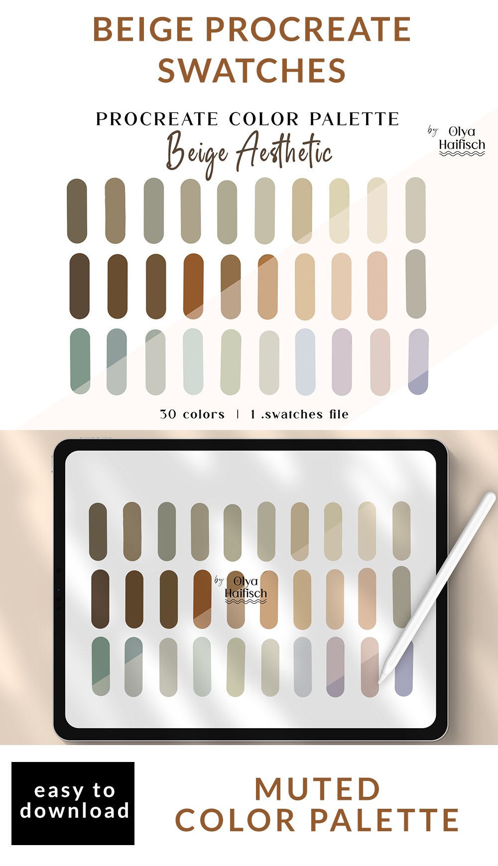 Beige Procreate Color Palette. Pastel Color Swatches