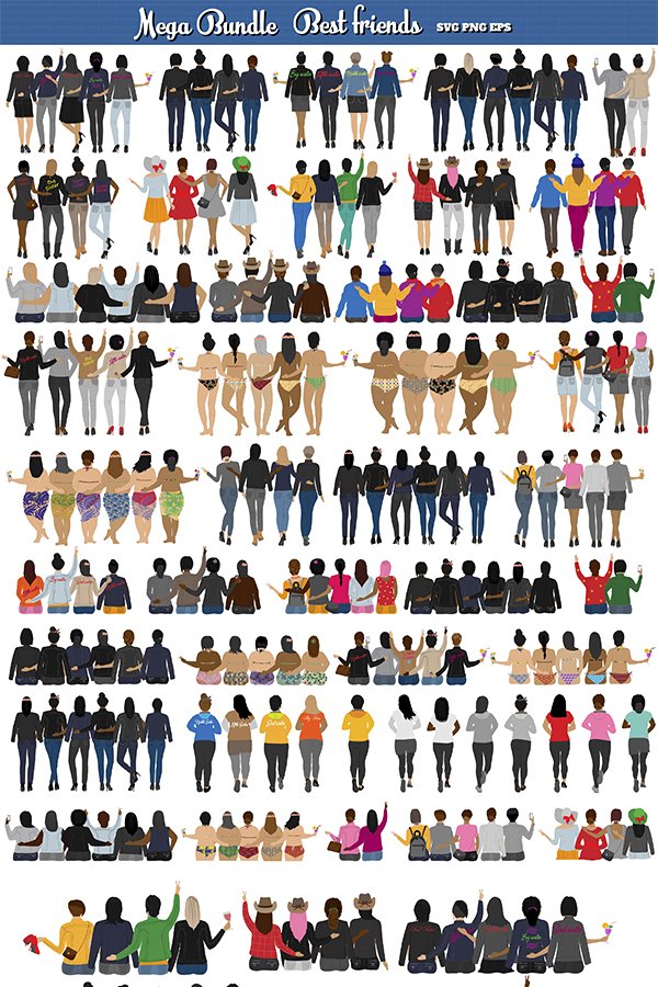 Best friends clipart Girls back view Family sisters. Besties