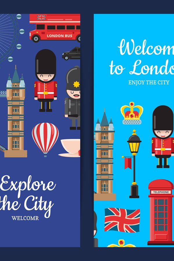 Vector cartoon London sights banners illustration (845684)