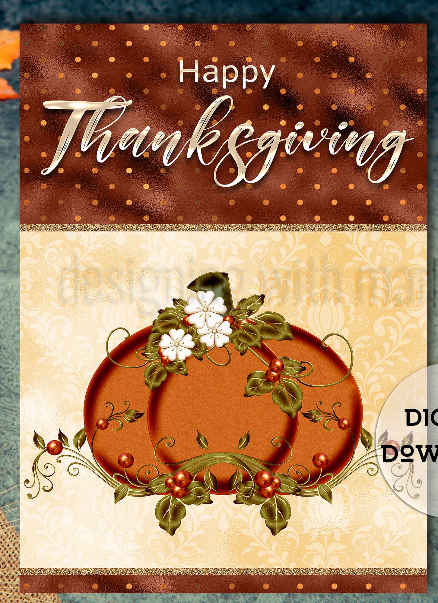 Pumpkin Vines & Berries 5x7 Happy Thanksgiving Greeting Card