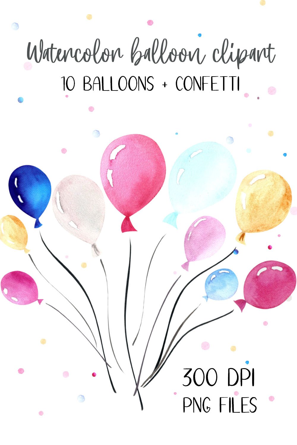Watercolor balloons clipart. PNG