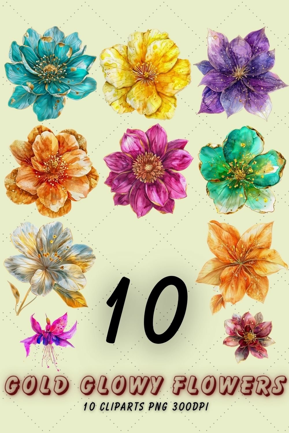 Gold Glowy Flowers Clipart, Flower PNG