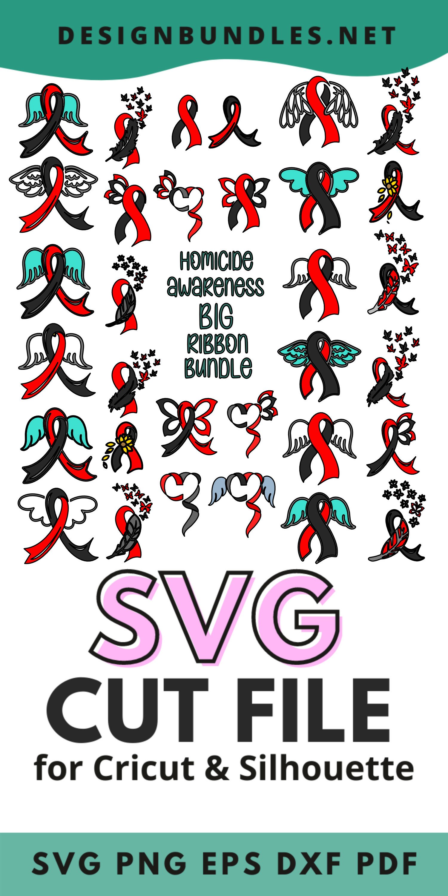 HOMICIDE AWARENESS RIBBON BIG SET SVG CUT FILE SUBLILIMATIO