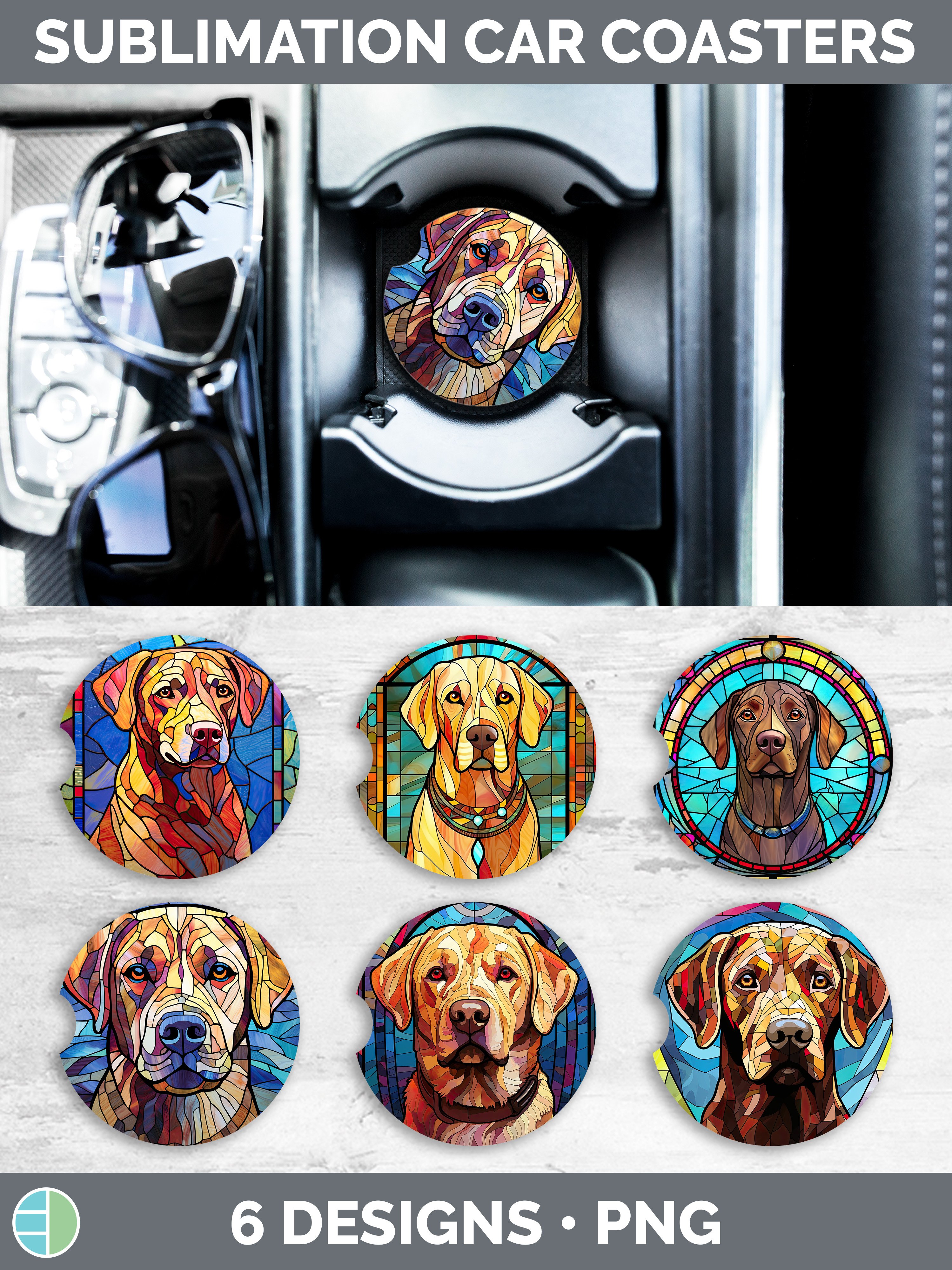Stained Glass Labrador Retriever Dog Car Coaster | Sublimati